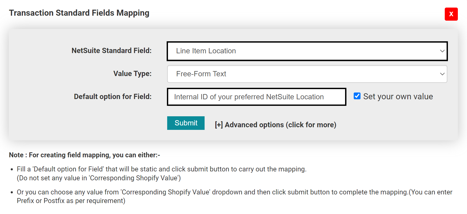 How to do a "Location" Field Mapping through the Robust NetSuite Integrator?