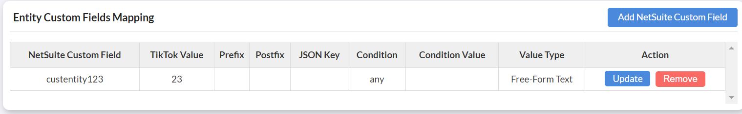 TikTok & Oracle NetSuite Integration via Robust NetSuite Integrator app: Fields Mapping Page ...